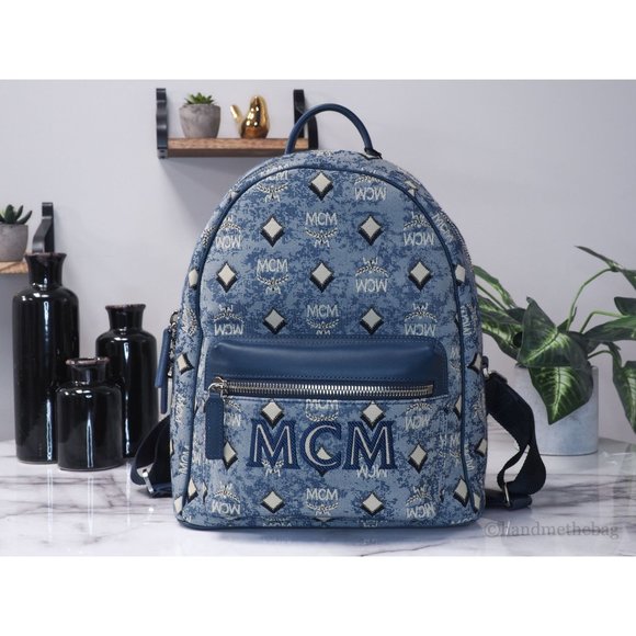 MCM | Bags | New Mcm Stark Small Backpack Blue Vintage Jacquard ...
